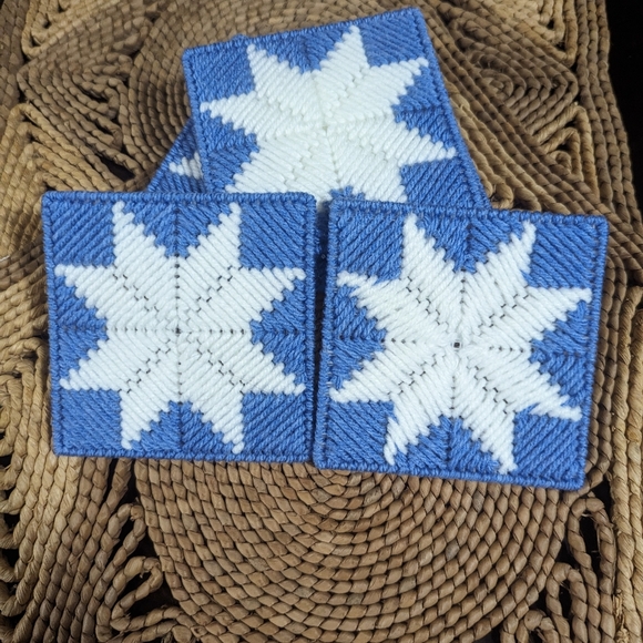 Accents | Vintage Blue And White Cross Stitch Coasters With 8 Point ...
